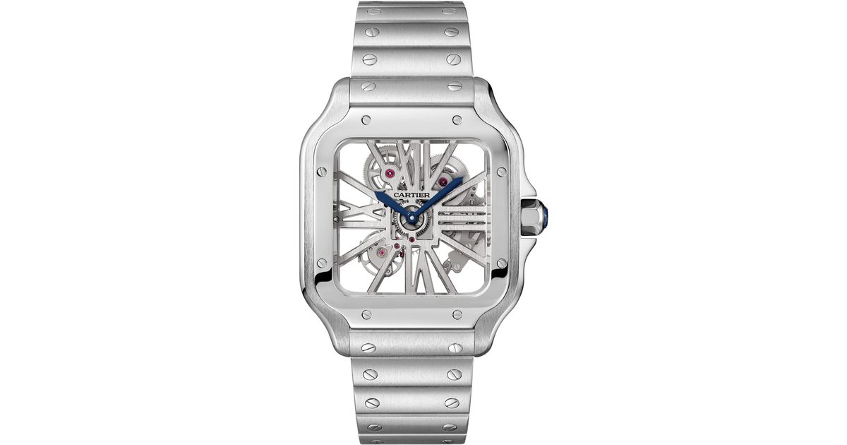 Cartier Large Steel Santos De Skeleton Watch in Metallic for Men | Lyst UK