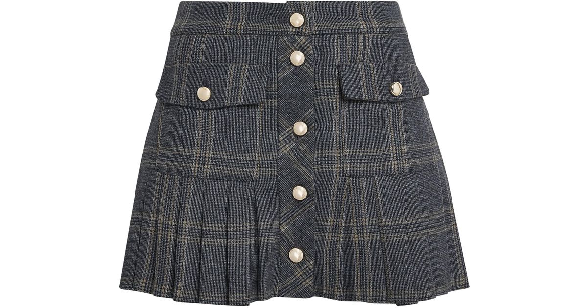 Maje Pleated Check Mini Skirt in Grey | Lyst UK