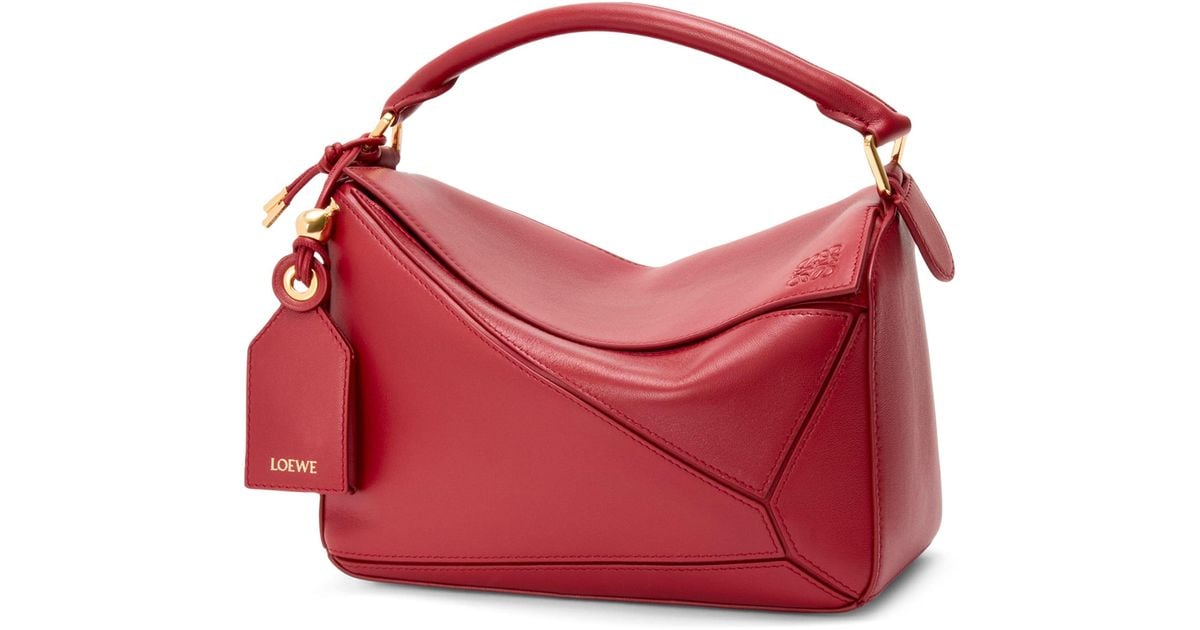 Loewe Small Leather Featherlight Puzzle Top-Handle Bag in Red | Lyst