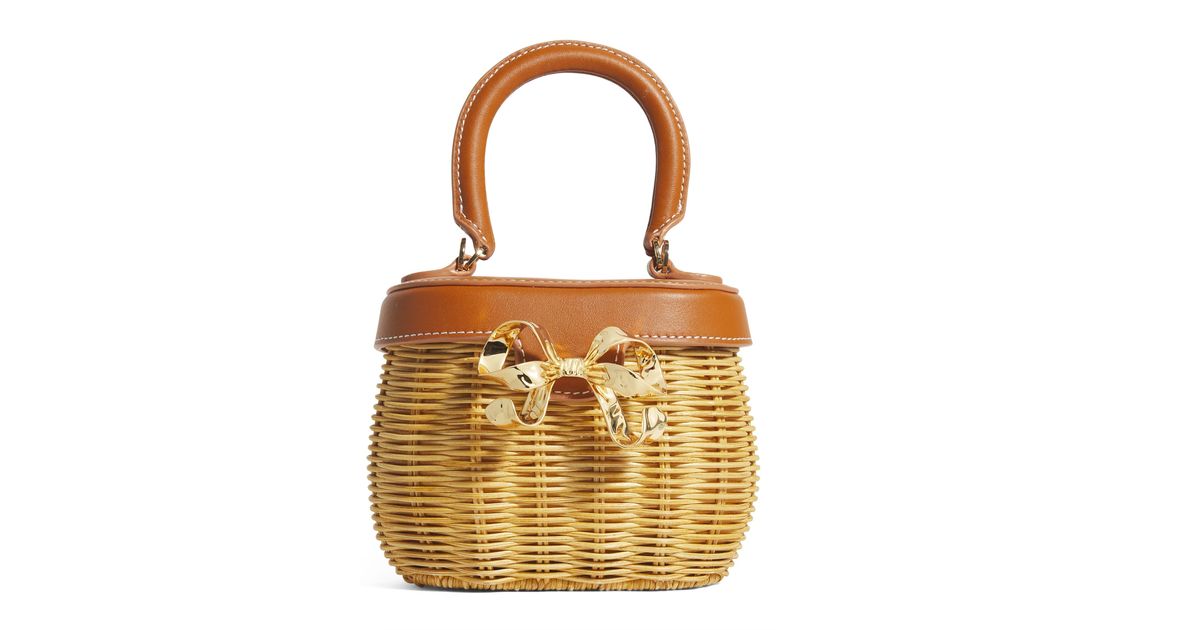 Self-Portrait Rattan Bow Top-Handle Basket Bag in Metallic | Lyst