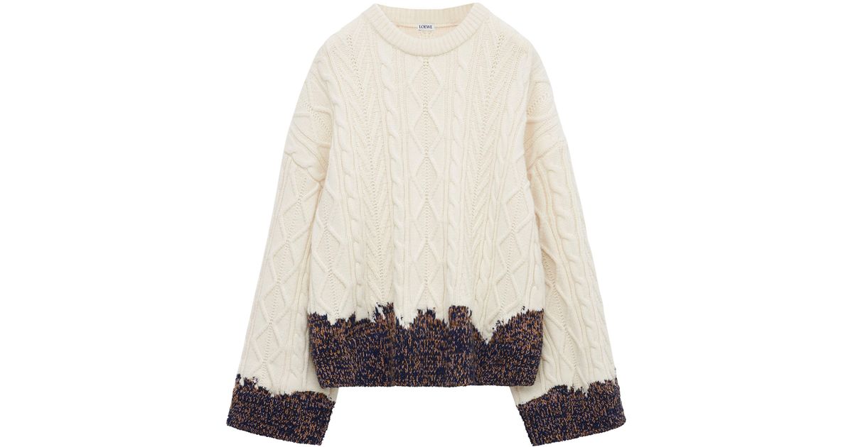 Loewe Wool Cable-Knit Contrast Sweater in Natural | Lyst UK