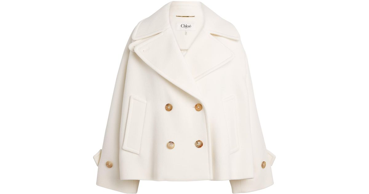 Chloé Wool-Blend Double-Breasted Pea Coat in Natural | Lyst UK