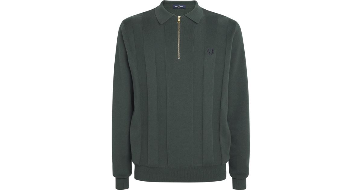 Fred Perry Cotton Zip-Up Polo Shirt in Green for Men | Lyst
