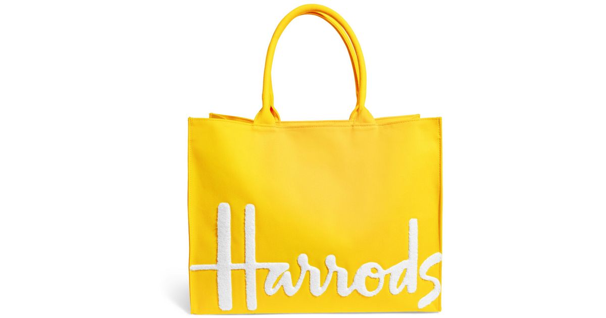 Harrods Large Cotton Logo Tote Bag in Yellow | Lyst
