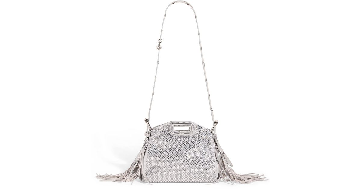 Maje Mini Embellished Leather Miss M Shoulder Bag in White | Lyst UK