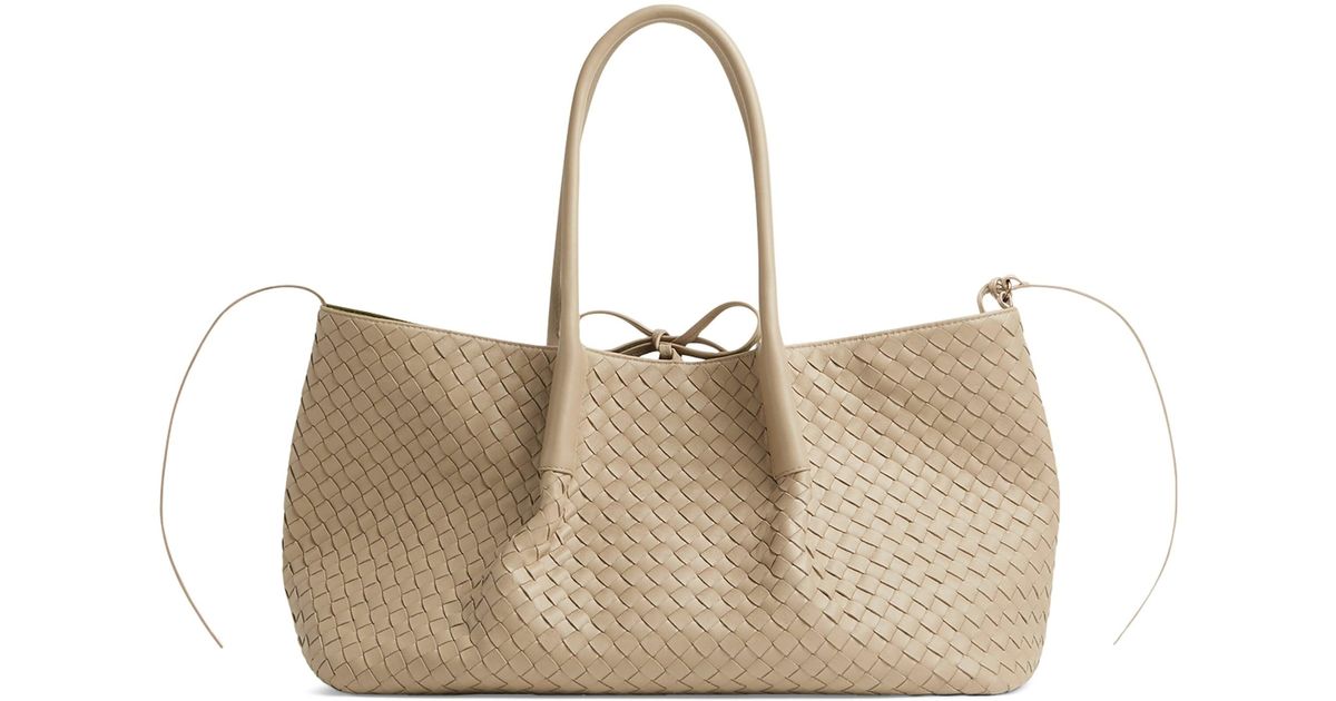 Bottega Veneta Small Leather Reversible Intrecciato Pinacoteca Tote Bag in Natural | Lyst