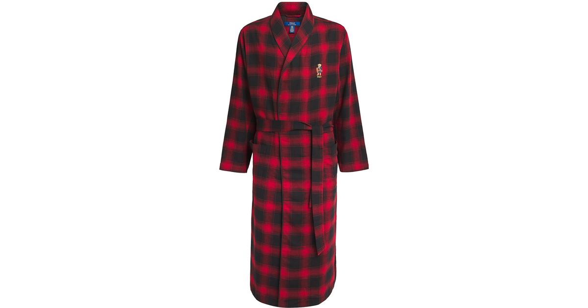 Polo Ralph Lauren Polo Bear Flannel Robe in Red for Men | Lyst UK