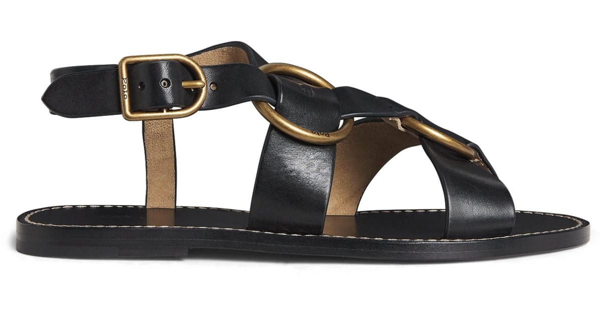 Polo Ralph Lauren Leather Double O-Ring Sandals in Black | Lyst