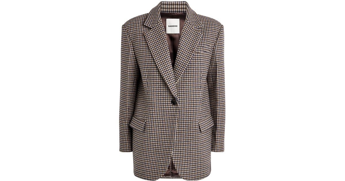 Sandro Wool-Blend Check Blazer in Brown | Lyst
