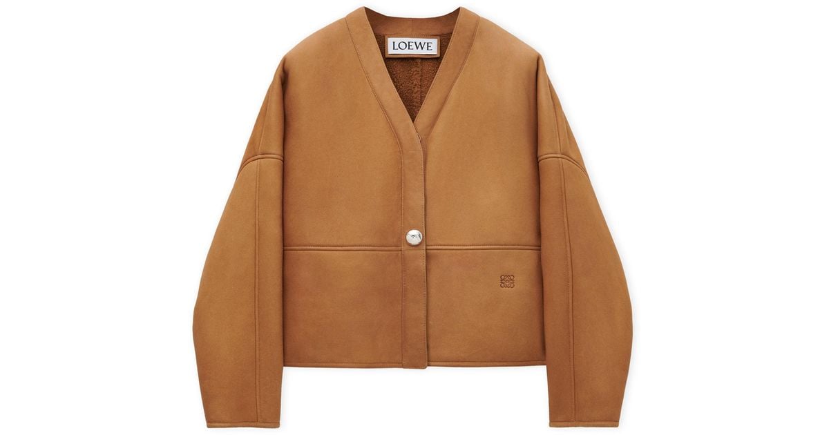 Loewe Shearling Cardigan in Brown | Lyst