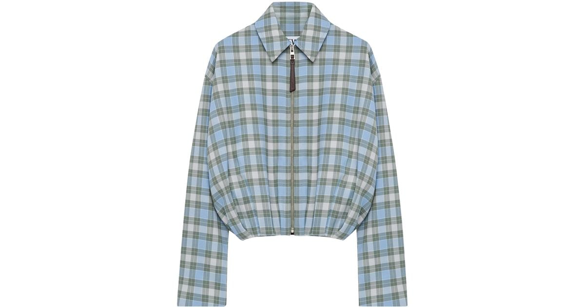 Loewe Wool-Blend Check Draped Jacket in Blue | Lyst