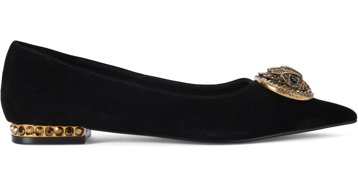 Kurt Geiger Embellished Suede Pointed Ballet Flats in Black | Lyst