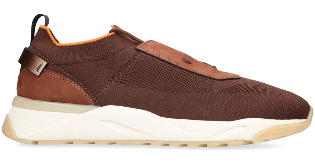 Santoni Technical-Knit Runner Sneakers in Brown for Men | Lyst UK