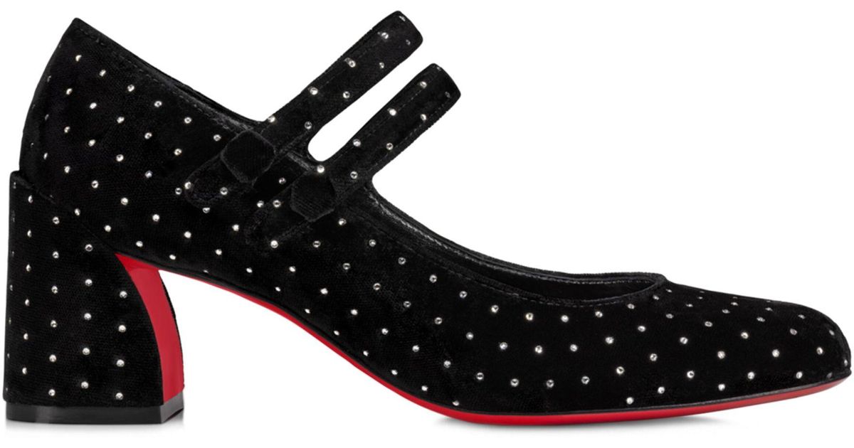 Christian Louboutin Miss Jane Embellished Velvet Mary Janes 55 in Black ...