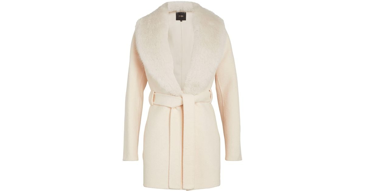 Maje Wool-Blend Wrap Coat in White | Lyst UK
