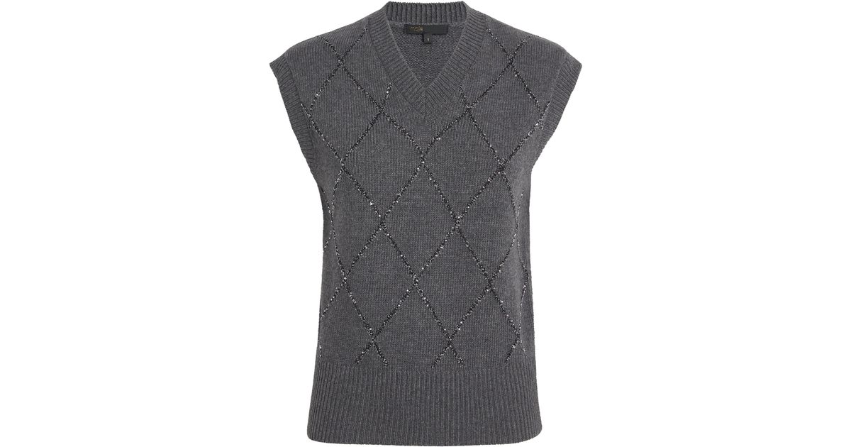 Maje Wool-Blend Embellished Sweater Vest in Gray | Lyst