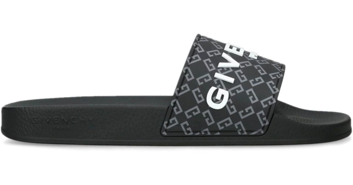 Givenchy Rubber Monogram Logo Slides in Black for Men | Lyst