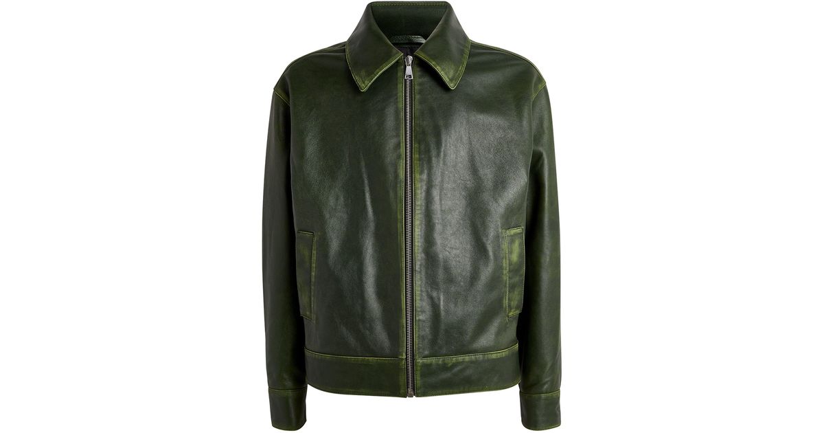 WOOD WOOD Vintage-wash Leather Jacket in Green for Men | Lyst