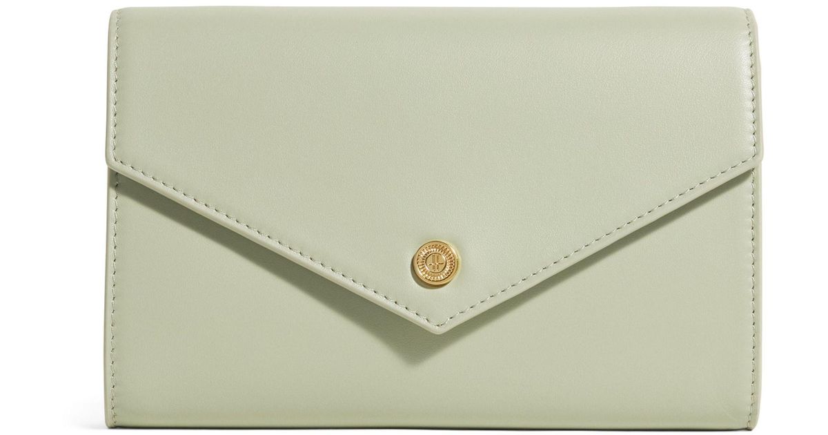 Harrods Smooth Leather Chain Wallet in Green | Lyst