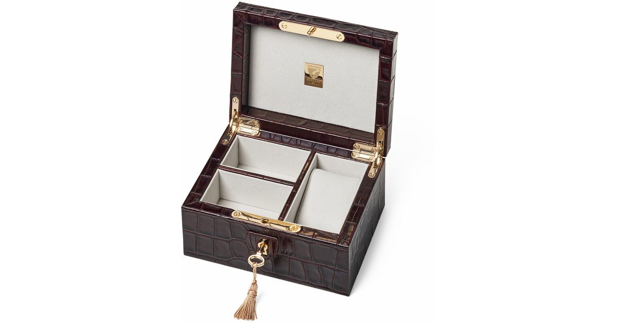 Aspinal of London Leather Croc-Embossed Watch & Cufflinks Box in Brown ...