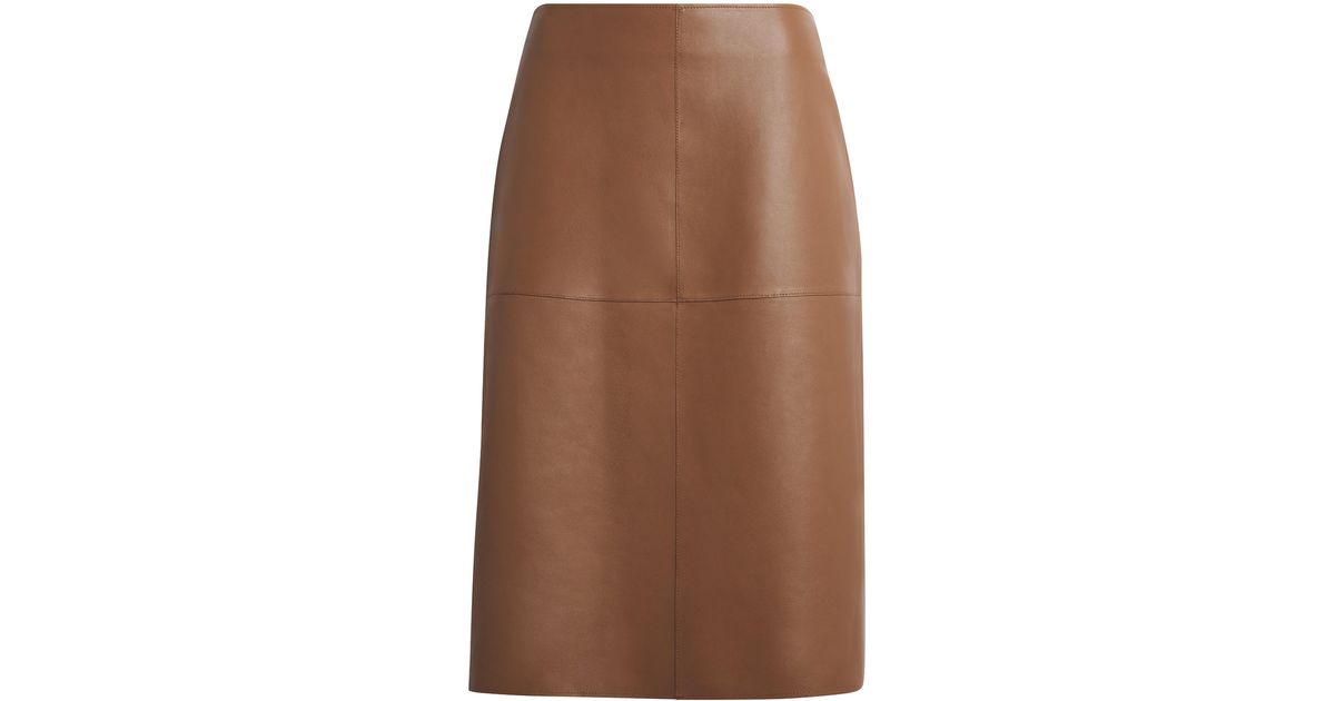 JOSEPH Nappa Leather Niven Skirt in Brown | Lyst UK