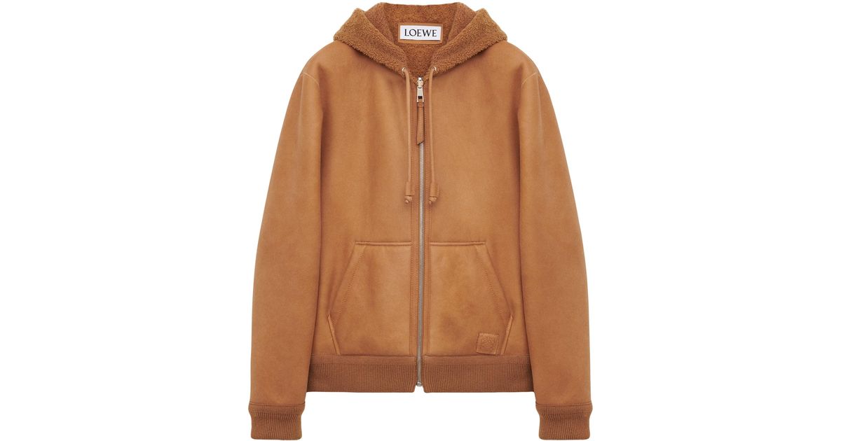 Loewe Shearling Reversible Hooded Jacket in Brown for Men | Lyst UK