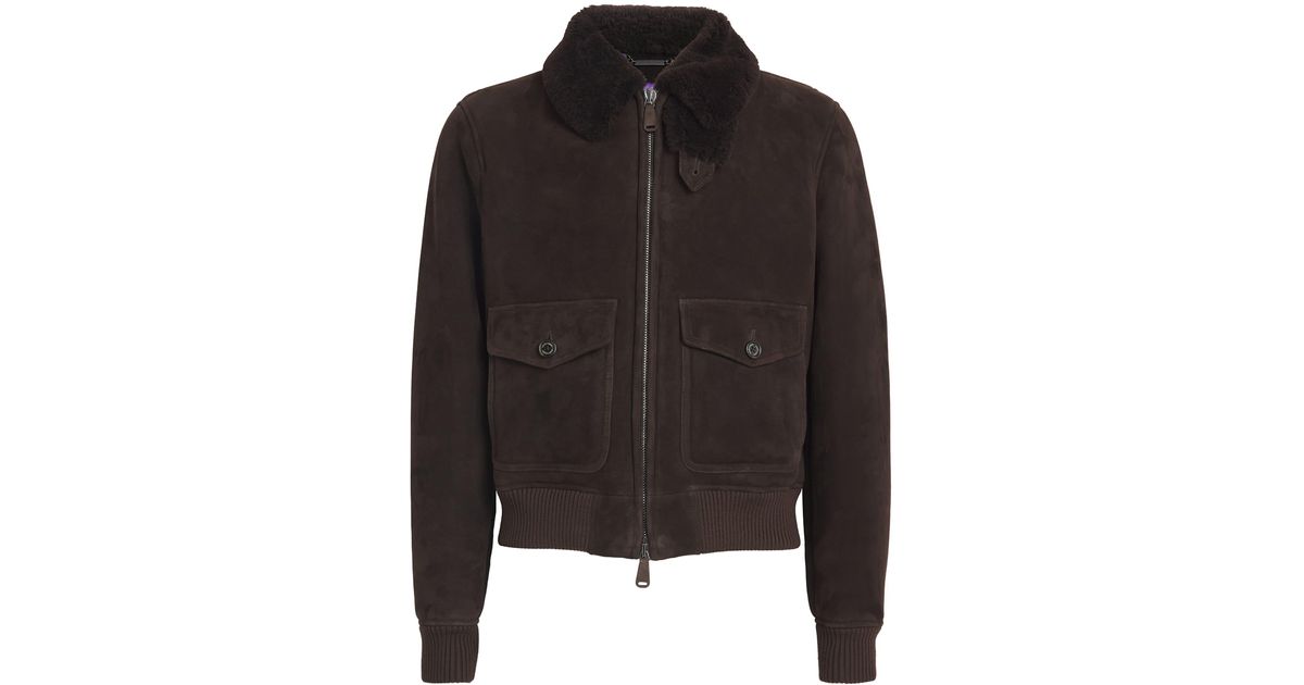 Ralph Lauren Ralph Lauren Label Suede-Shearling Bomber Jacket in Black ...