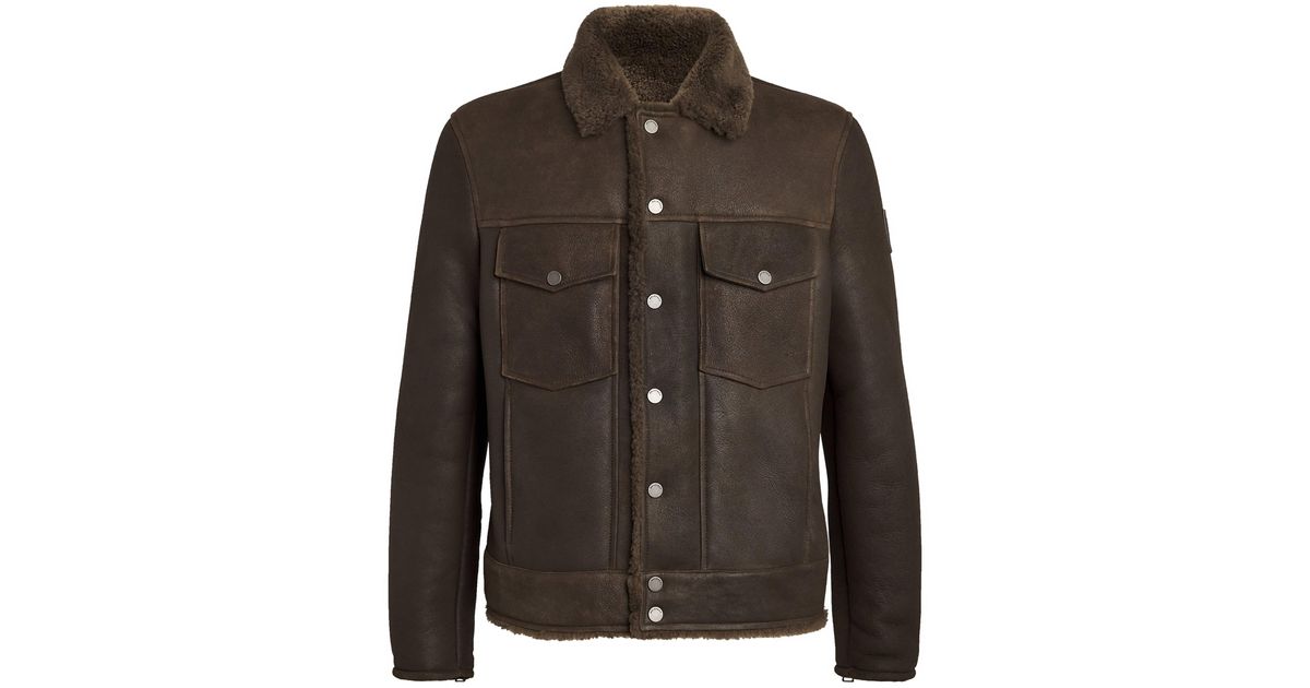 Belstaff Merino Shearling Piston Jacket in Brown for Men | Lyst