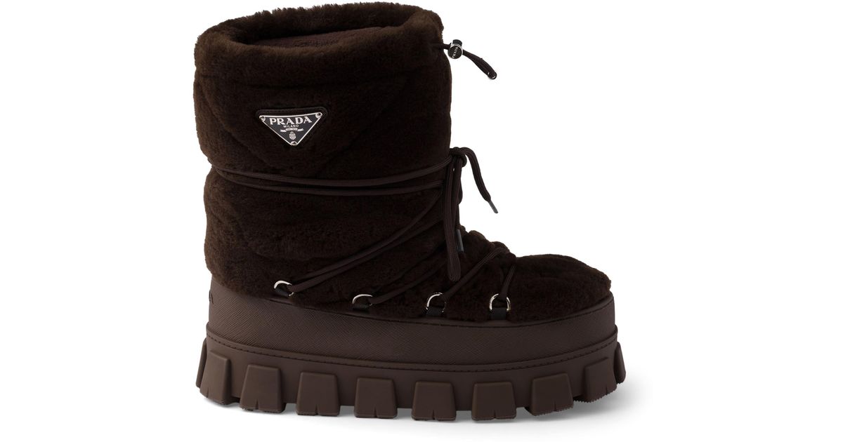 Prada Shearling Après Ski Boots 40 in Black | Lyst UK