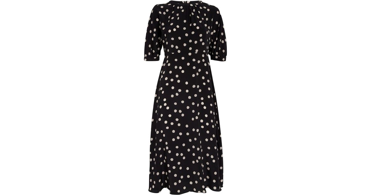Max Mara Silk Polka-Dot Midi Dress in Black | Lyst