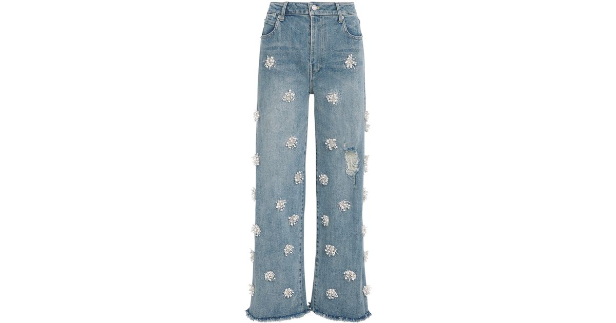 Jonathan Simkhai Embellished Jude Wide-Leg Jeans in Blue | Lyst UK