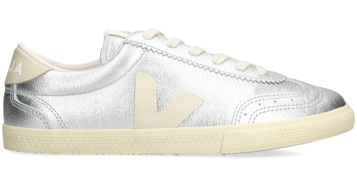 Veja Metallic-Leather Volley Sneakers in White | Lyst