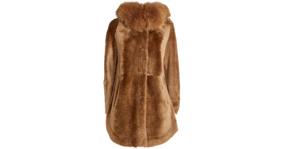 Yves Salomon Lamb Fur Lacon Coat In Brown Lyst