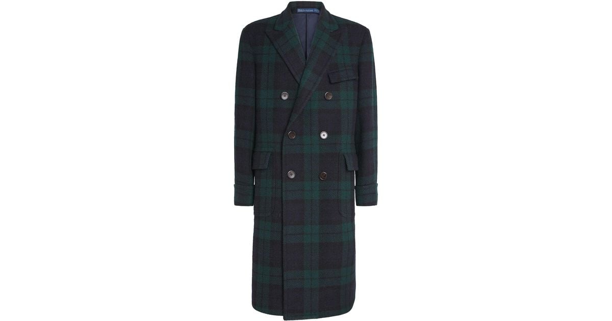 Polo Ralph Lauren Wool Tweed Double-Breasted Overcoat in Blue for Men ...