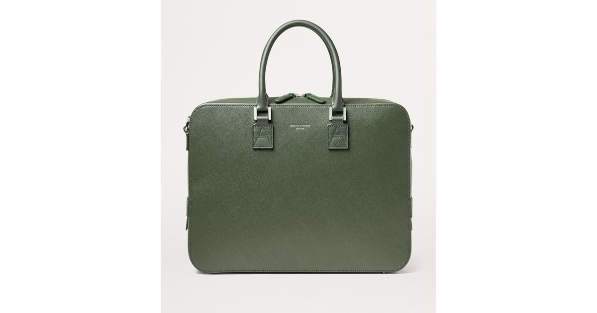 Aspinal of London Leather Mount Street Briefcase in Green for Men | Lyst