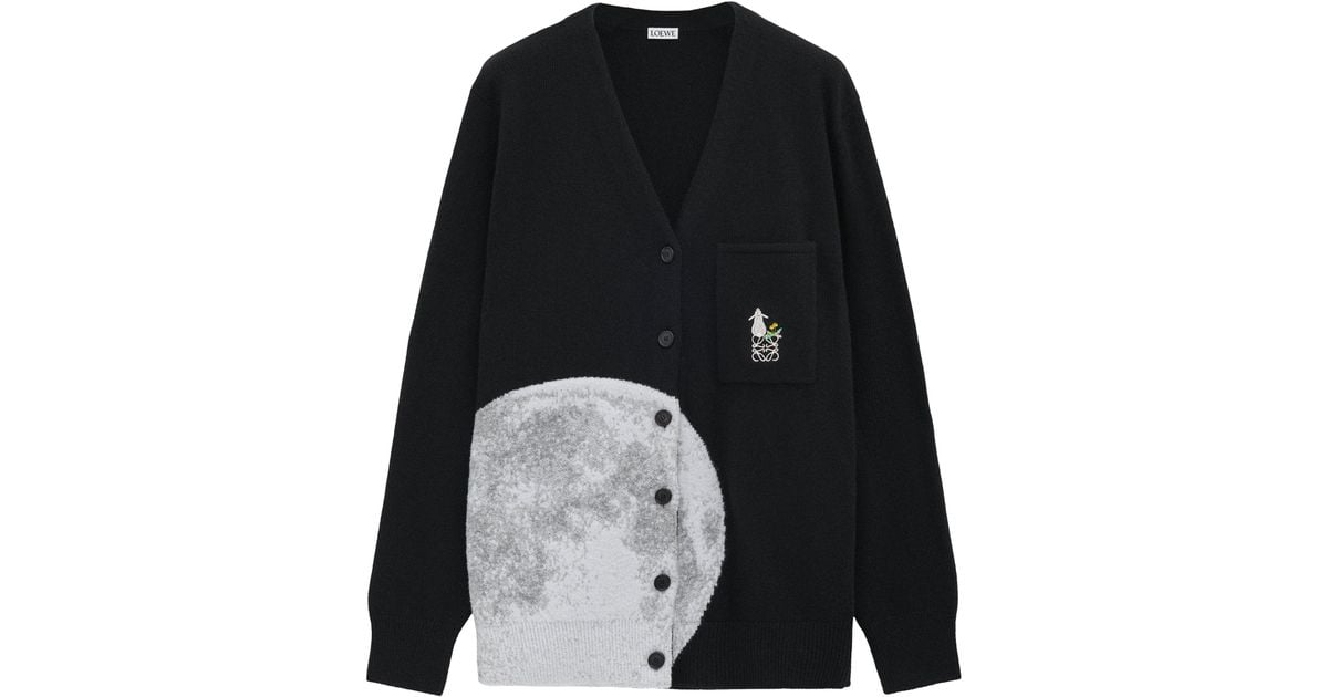 Loewe X Suna Fujita Wool-Blend Moon Cardigan in Black | Lyst
