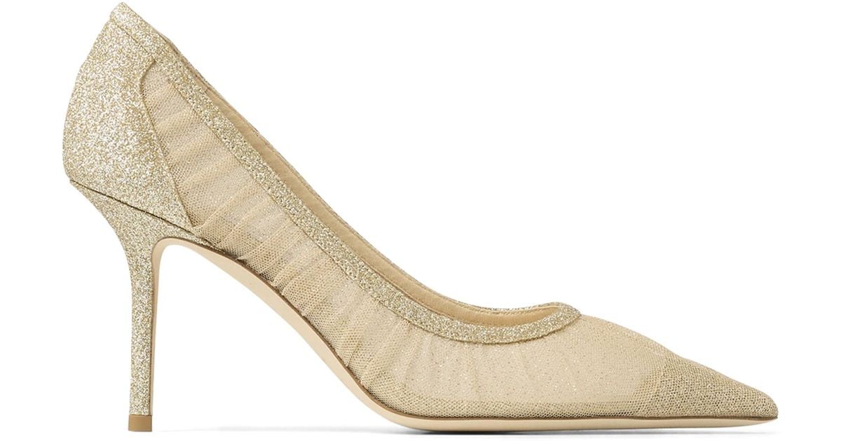 Jimmy Choo Love 85 Mesh Glitter Pumps in Natural | Lyst