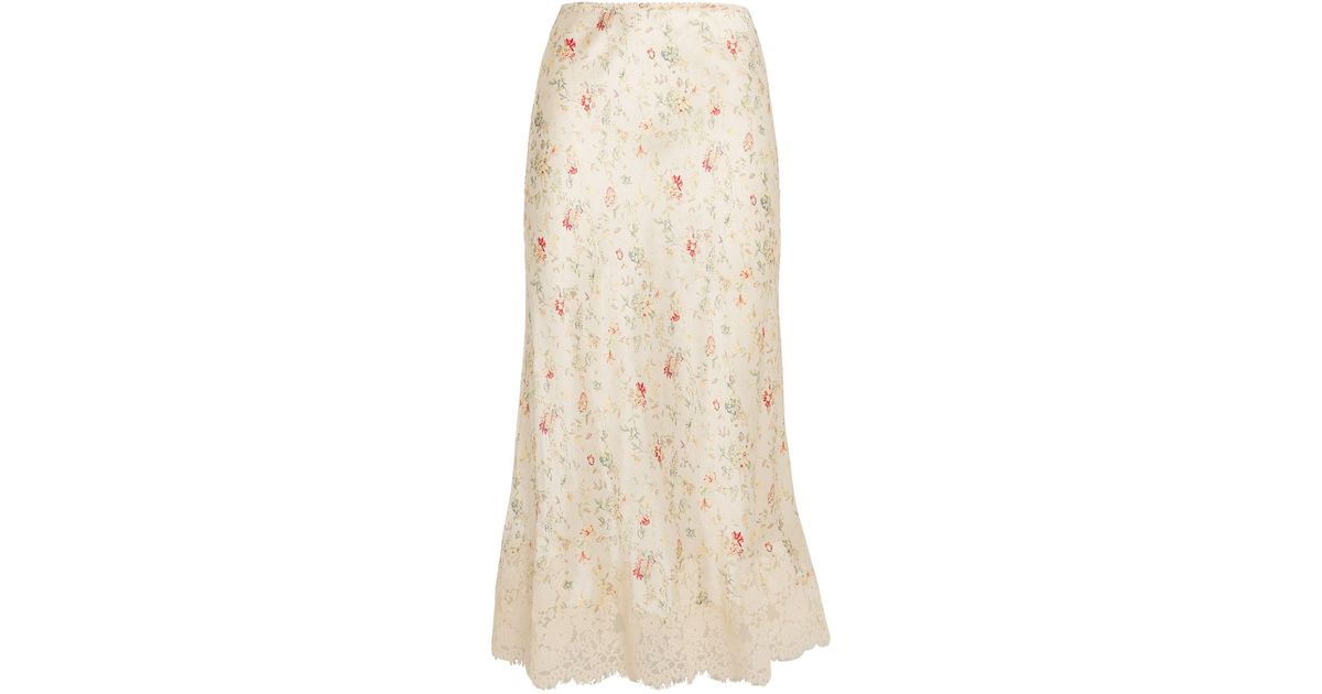 Doen Dôen Silk Floral Elowen Midi Skirt in Natural | Lyst