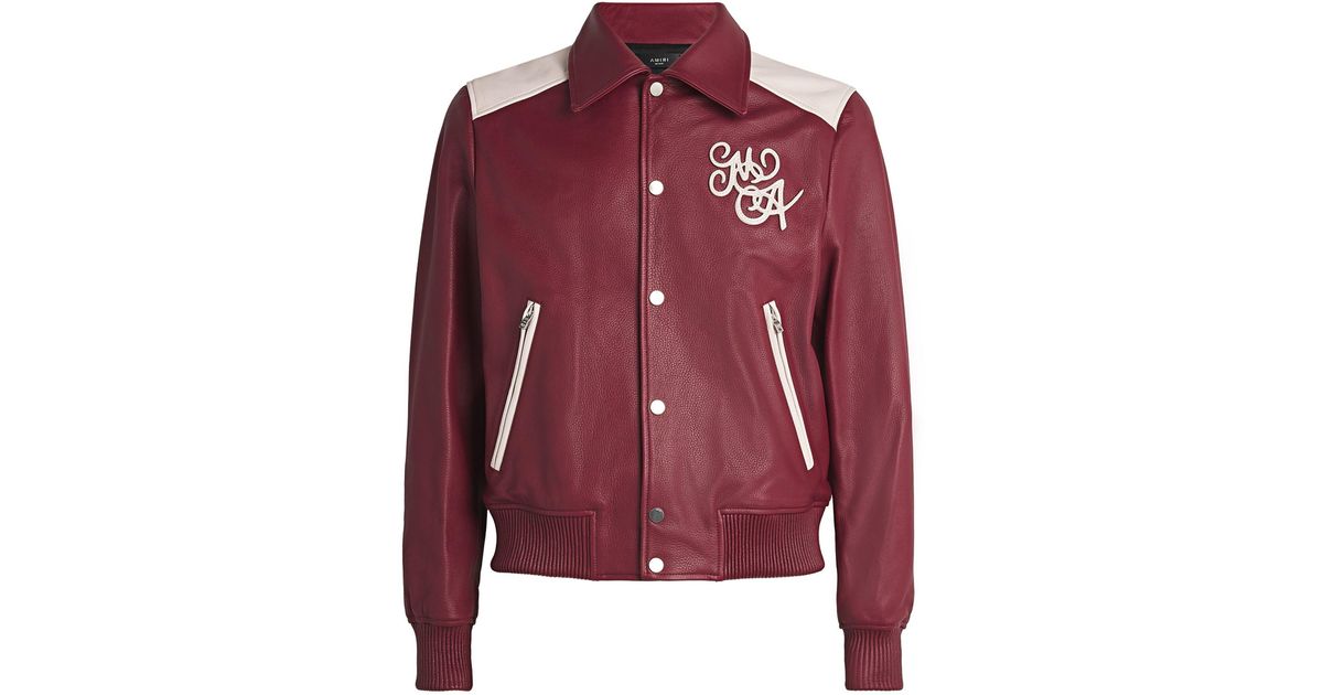 Amiri Logo Leather Jacket in Red for Men | Lyst