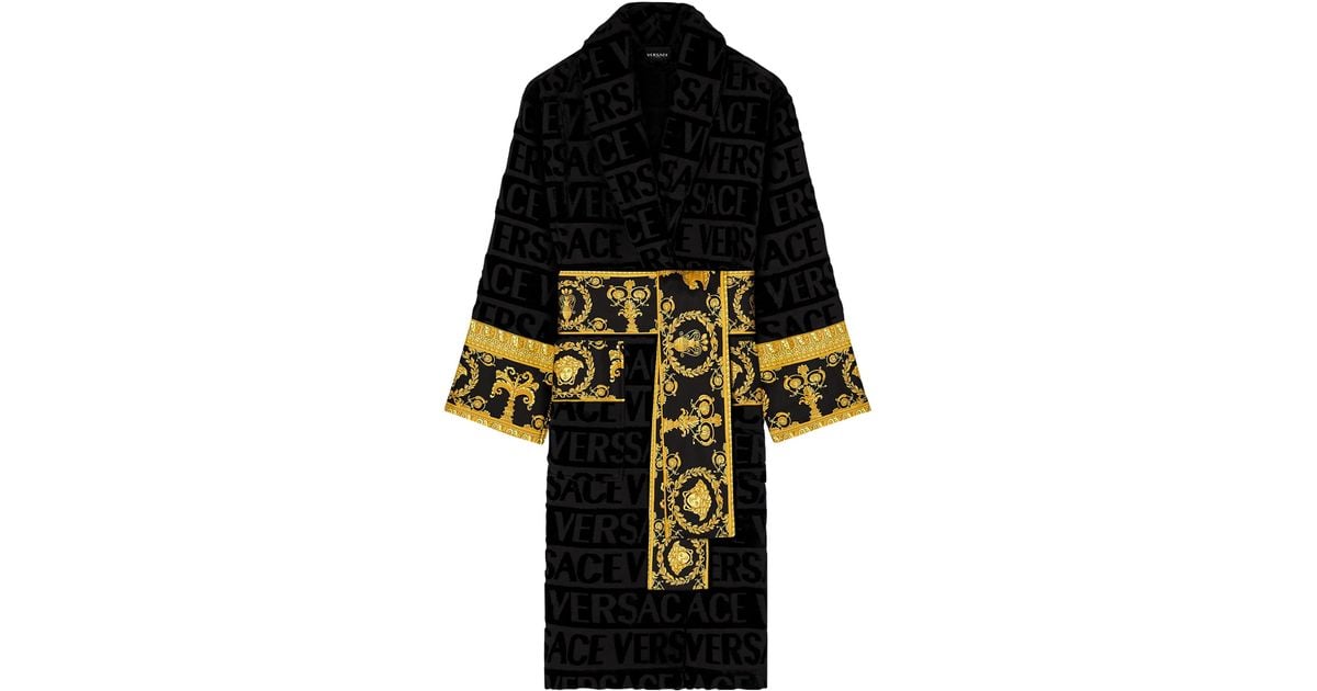 Versace Cotton Baroque Robe in Black | Lyst UK