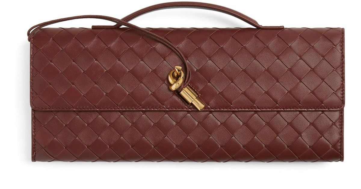 Bottega Veneta Mini Lambskin Andiamo Clutch Bag in Red | Lyst