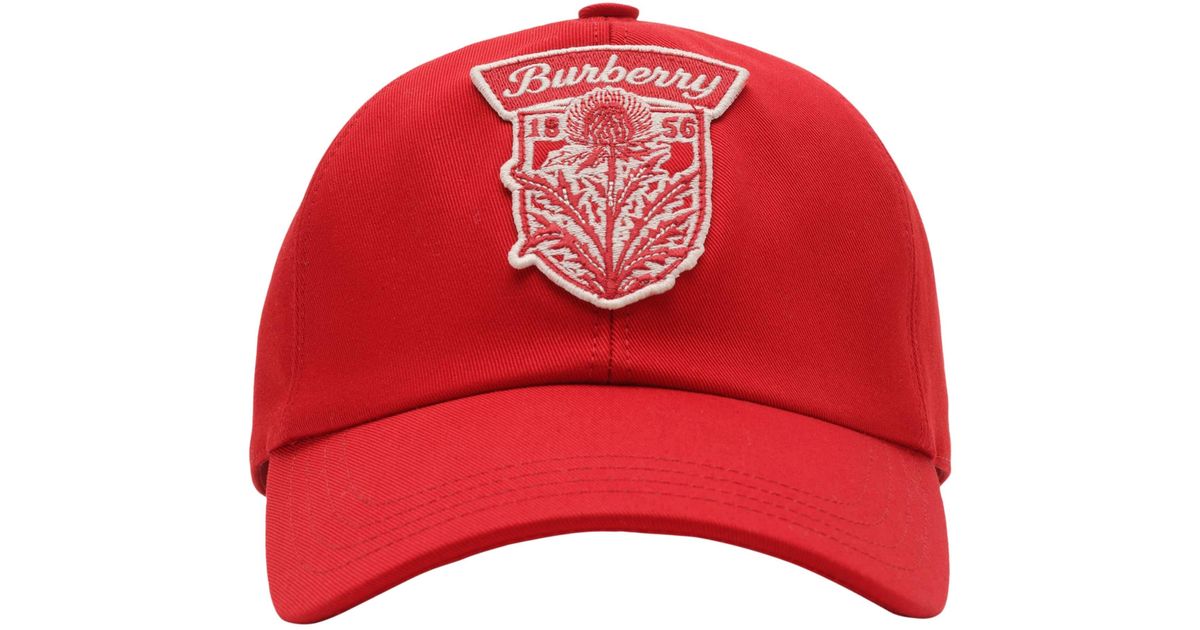 Burberry Cotton Gabardine Thistle Shield Cap in Red for Men | Lyst UK