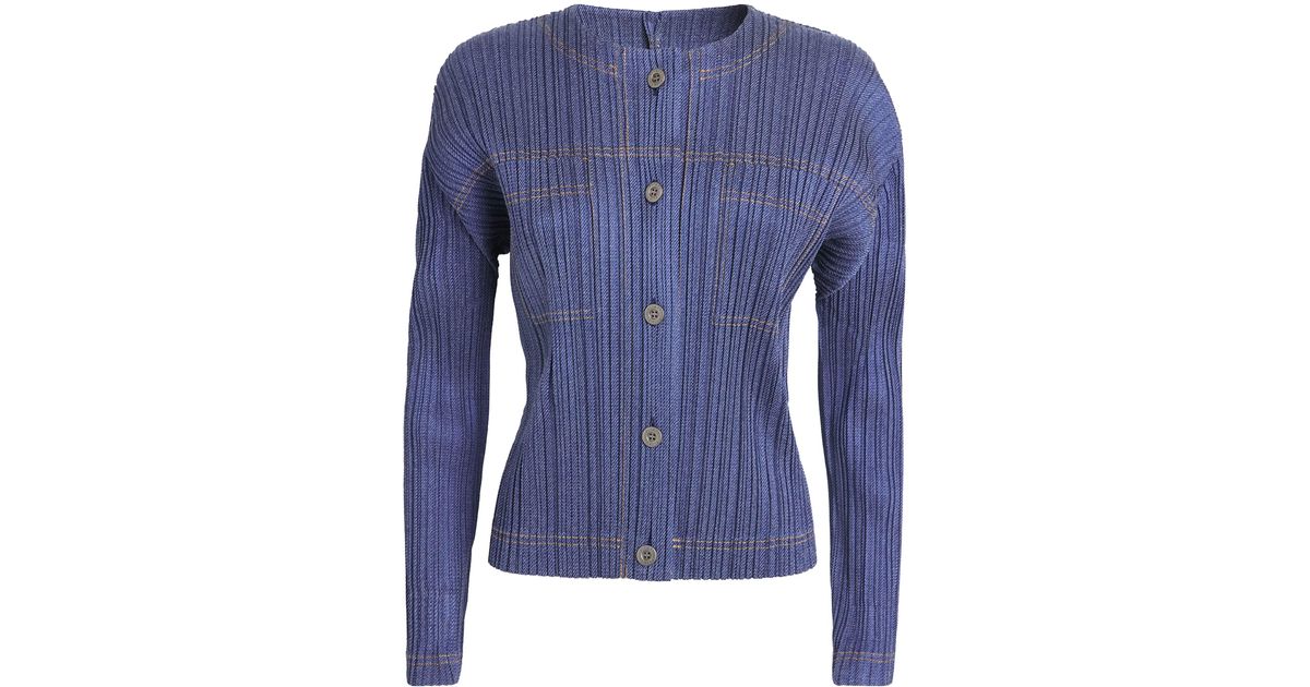 Pleats Please Issey Miyake Pleated Cotton Denim Jacket in Blue | Lyst
