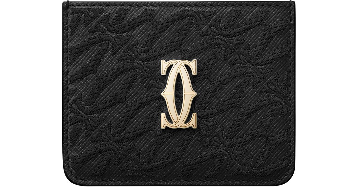Cartier Leather C De Embroidered Card Holder in Black | Lyst UK