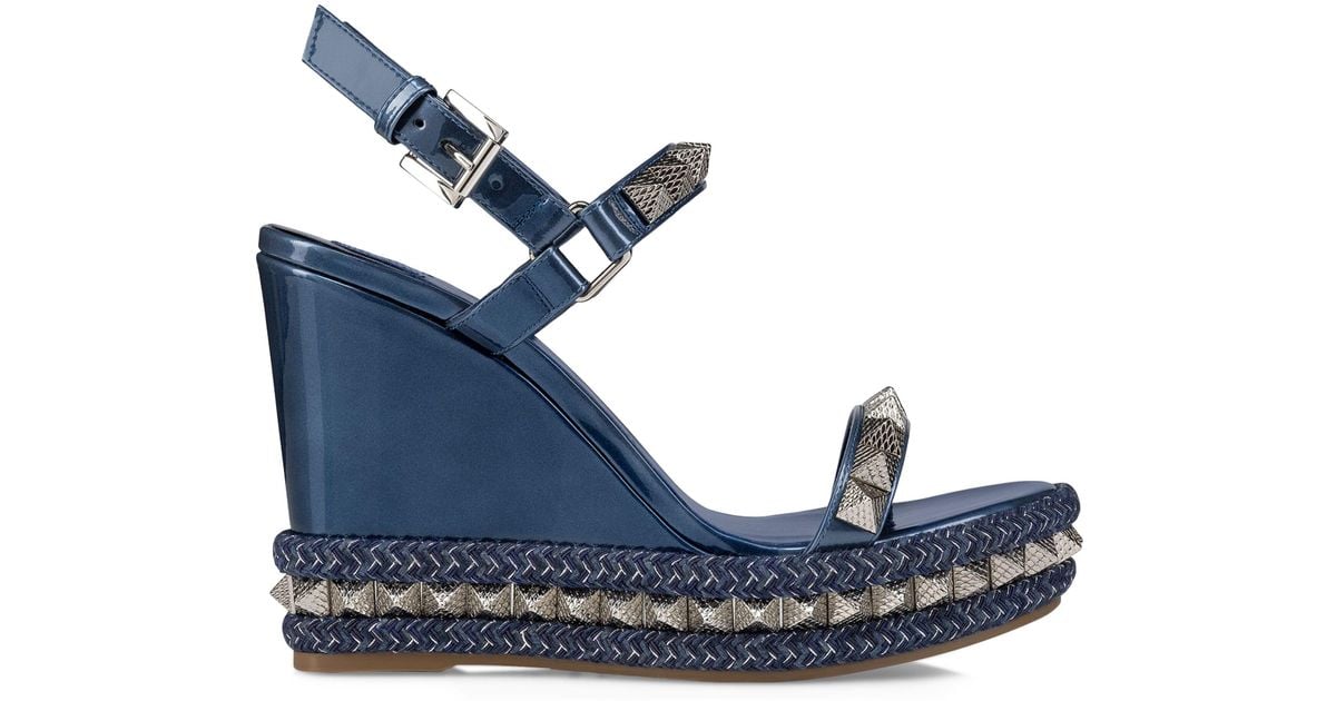 Christian Louboutin Pyraclou Leather Wedge Sandals 110 in Blue | Lyst