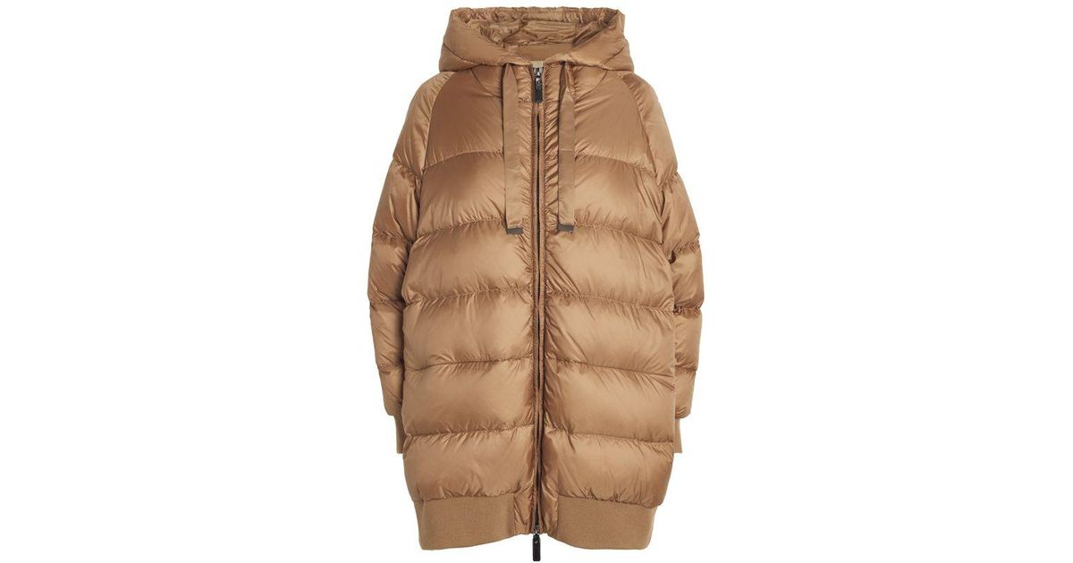 Max Mara Quilted Hooded Down Puffer Jacket in Brown | Lyst
