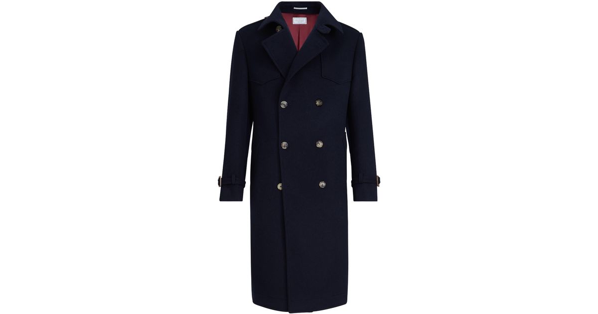 Brunello Cucinelli Wool Flannel Double-Cloth Trench Coat in Blue for ...