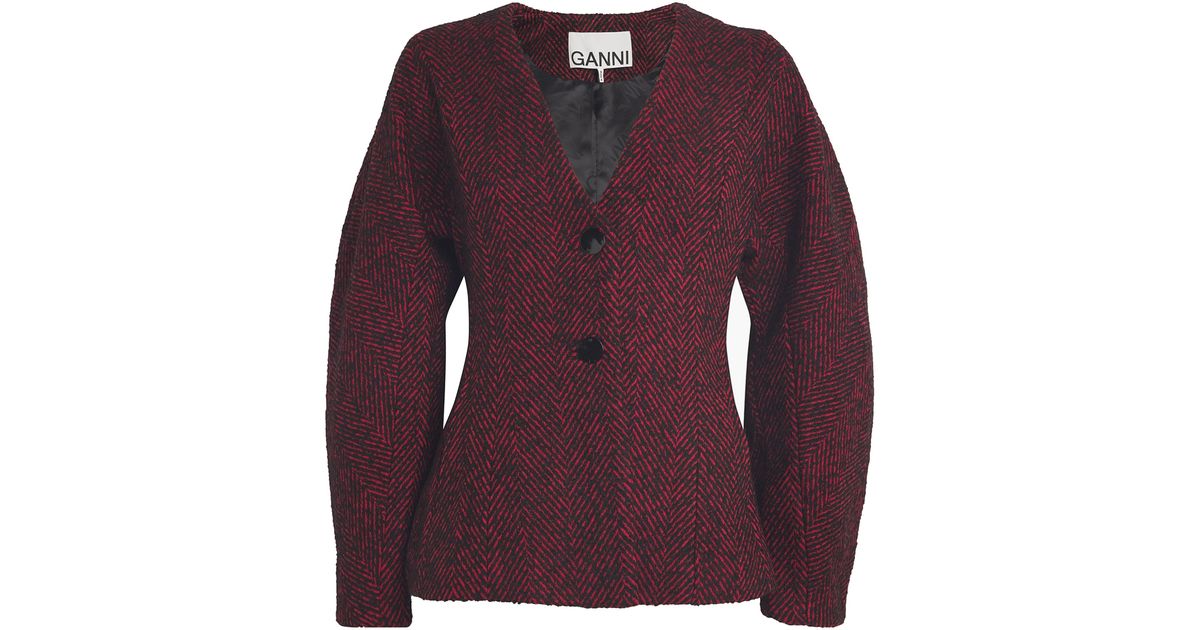 Ganni Wool-Blend Herringbone Blazer in Purple | Lyst