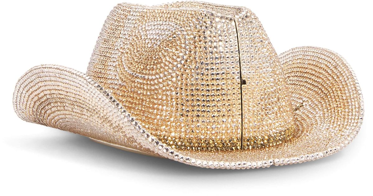 Judith Leiber Crystal Cowboy Hat Cheyenne Clutch Bag in Natural | Lyst