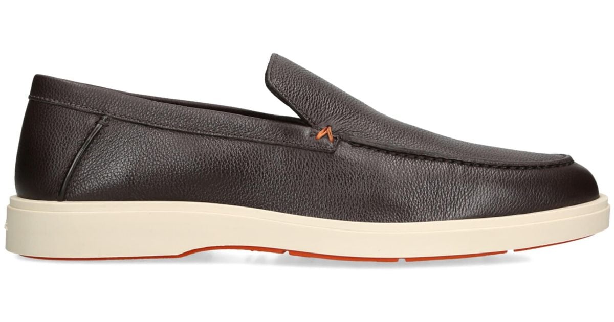Santoni Leather Detroit Loafers in Brown for Men | Lyst